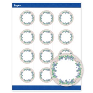Avery® Matte 2" Diameter Labels, Blue Florals w/Silver, 120ct : Target