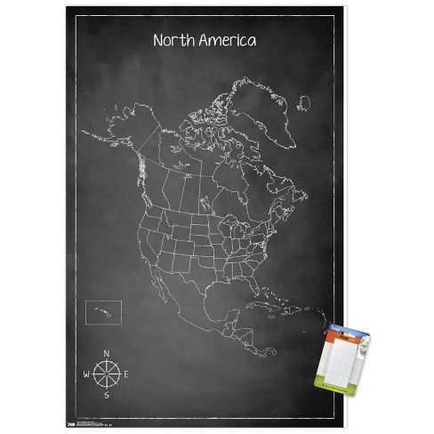 Trends International Chalk Map - North America Unframed Wall Poster ...