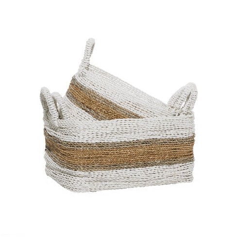 2pk Wood Natural Storage Baskets White - Olivia & May : Target