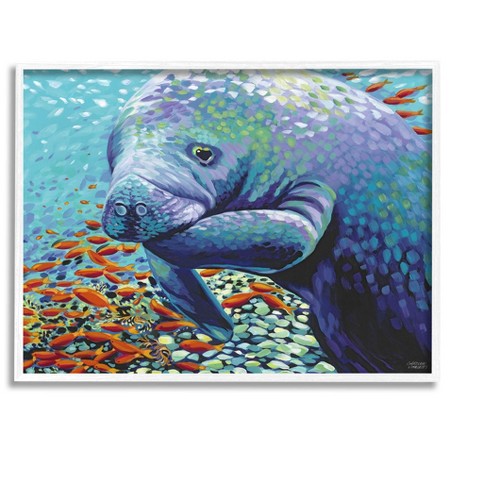 Stupell Industries Underwater Manatee Impressionist Framed Giclee Art ...
