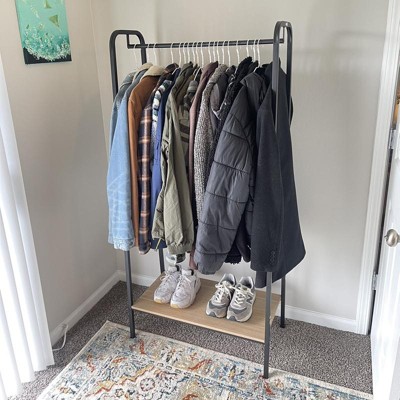 Single Shelf Garment Rack Black Metal With Natural Wood - Brightroom ...