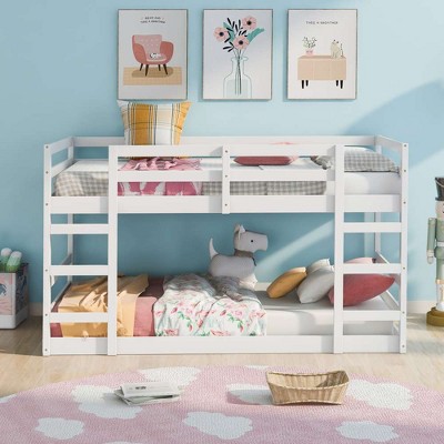 Xiyuyeu Twin Over Twin Bunk Bed With Ladder,solid Wood Loft Bed With Safety Fence For Bedroom ...