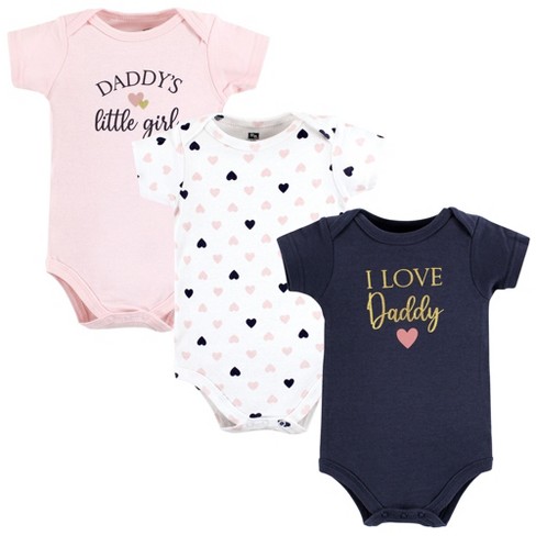Hudson Baby Infant Girl Cotton Bodysuits, Girl Daddy Pink Navy 3pk ...
