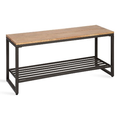 Claremont Rustic Wood Bench With Low Shelf Dark Brown - Alaterre ...