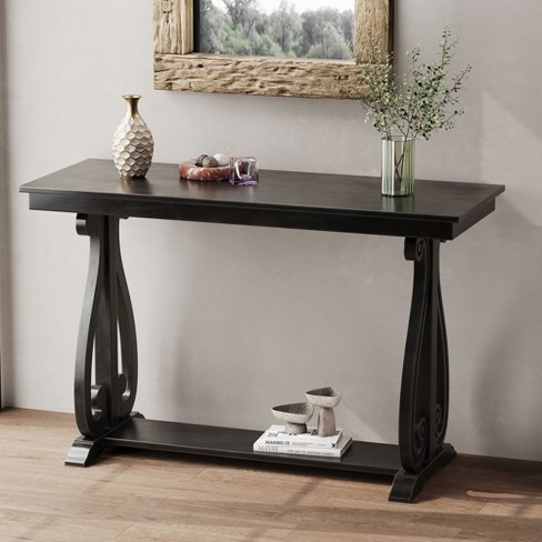 NicBex Console Table with Open Shelf Farmhouse Style Entryway Table Vintage Couch Table for Living Room Black