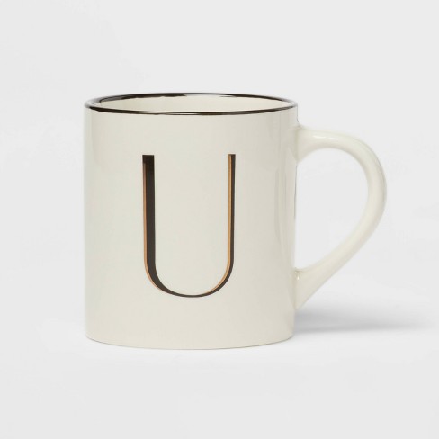 16oz Stoneware Monogram U Mug Ivory - Threshold™: Initial Coffee Mugs ...