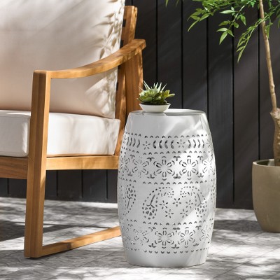 Xiyuyeu Modern Barrel-shaped Patio End Table, Metal Outdoor End Tables ...