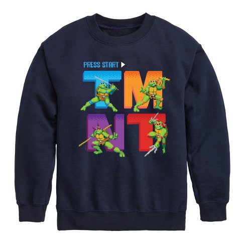 Boys' Teenage Mutant Ninja Turtles Press Start Grid Graphic Long Sleeve Fleece Sweatshirt - Navy ...