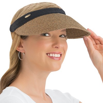Collections Etc One Size Fits Most Woven Straw Brim Sun Visor : Target