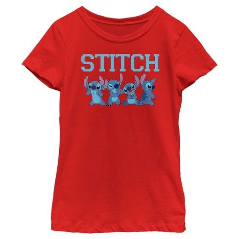 Girl's Lilo & Stitch Faces Of Stitch T-shirt - Red - Large : Target