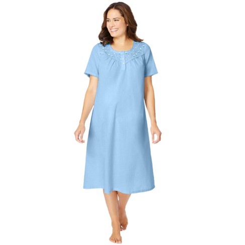 Only Necessities Women's Plus Size Short-sleeve Embroidered Woven Gown ...