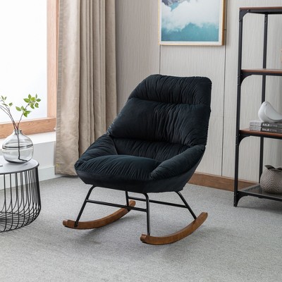 Modern Wood Tufted Velvet Upholstered Accent Rocking Chair, White ...