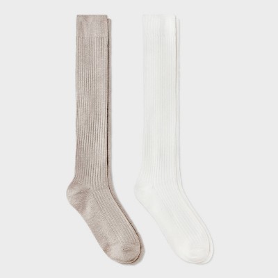 Women's Ultra Soft Everyday Rib-knit 2pk Knee High Socks - Auden™ Ivory ...
