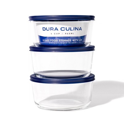 Dura Culina® 6pc (Set of 3) Glass Food Round Stackable Storage Set : Target