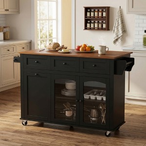 Christopher Knight Home Merope Farmhouse Rolling Kitchen Island with 2 ...