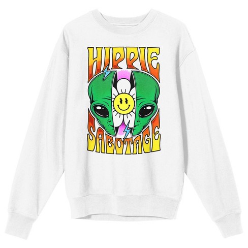 Hippie Sabotage Alien Head Smiling Sunflower Crew Neck Long Sleeve ...
