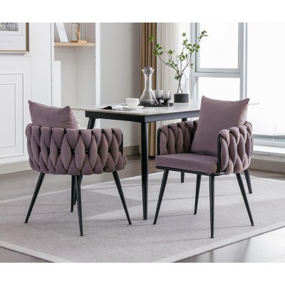 Modern Purple Velvet Dining Chairs Set Of 2 With Hand Weaving,accent ...