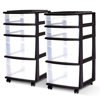 Homz Tall Solid Plastic Versatile 4 Drawer Medium Home Storage Cart ...