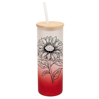 Elanze Designs Joyful Sunflower Red Frosted Gradient Glass Tumbler With ...
