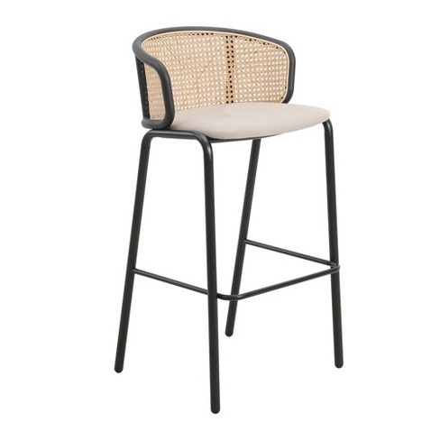 Leisuremod Ervilla Wicker Bar Stool With Velvet Seat And Black Steel ...