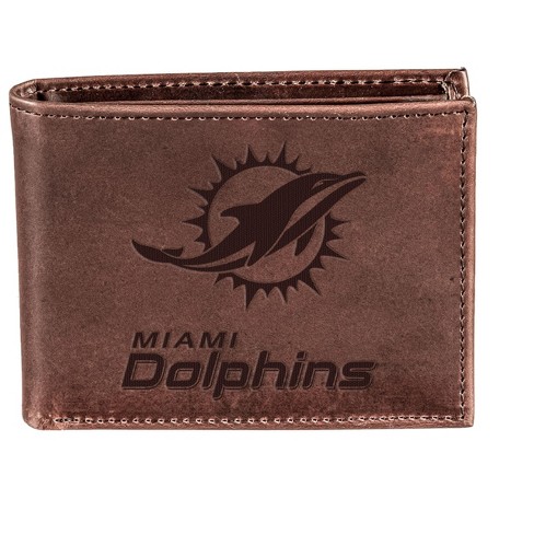 Evergreen Nfl Miami Dolphins Brown Leather Bifold Wallet Officially ...