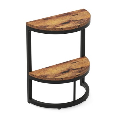 Tribesigns 2-tier Semi Circle End Accent Table, Brown : Target