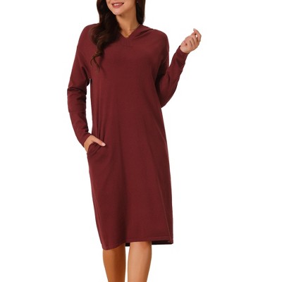 Seta T Women's Casual Pullover Long Sleeve Midi Hoodie Dress Wine Red ...
