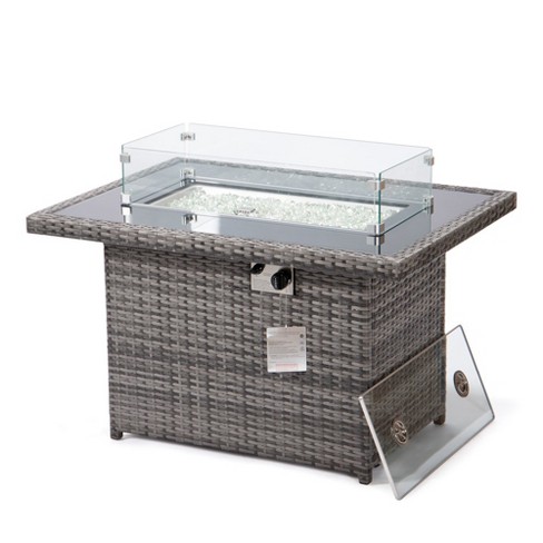Leisuremod Mace Wicker Patio Modern Propane Fire Pit Table In Grey : Target