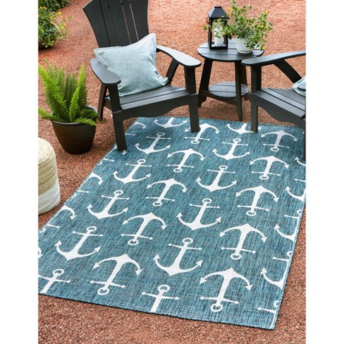 Unique Loom 9' 0 X 12' 0 Rectangle Indoor/outdoor Coastal Teal Area Rug ...