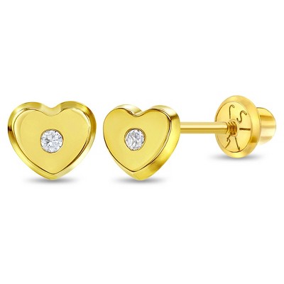 Girls' Heart Cz Screw Back 14k Gold Earrings - In Season Jewelry : Target