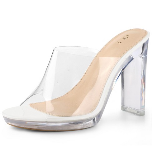 Allegra K Women's Clear Platform Block Heeled Slides Sandals White 8.5 ...