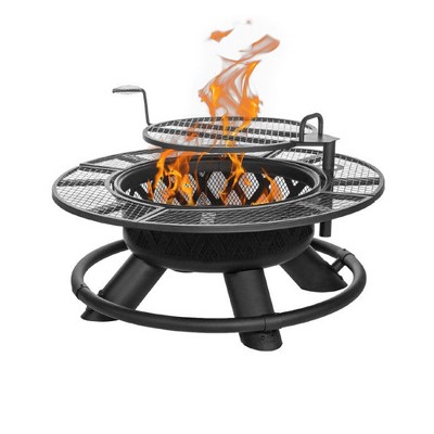 Sunnydaze Arrow Motif Heavy-duty Steel Fire Pit With Cooking Grate, And ...