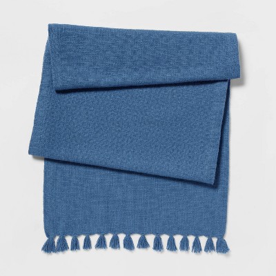 90" X 20" Cotton Textured Table Runner Blue - Threshold™ : Target