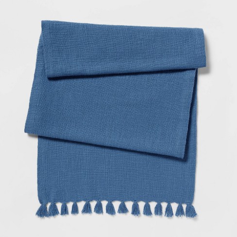 90" X 20" Cotton Textured Table Runner Blue - Threshold™ : Target