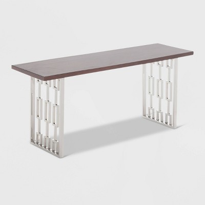 Adore Decor Lennox Contemporary Wood And Silver Metal Bench Dark Walnut ...