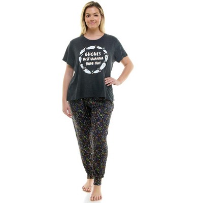 Jaclyn Short Sleeve Crew Neck & Jogger Halloween Pajama Set, Noche ...