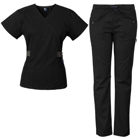 Medgear 12-pocket Women's Scrub Set With Silver Snap Detail & Contrast Trim Black Xl : Target