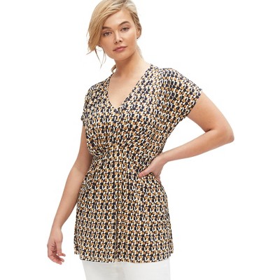 Ellos Women's Plus Size V-neck Tunic With Gathered Bodice, 34/36 ...