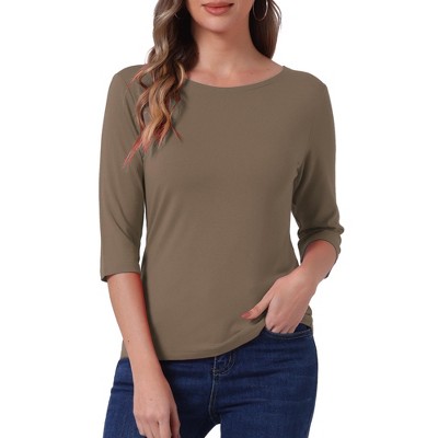 Inspire Chic Women's Classic Solid Elbow Sleeves Round Neck Slim Fit T ...