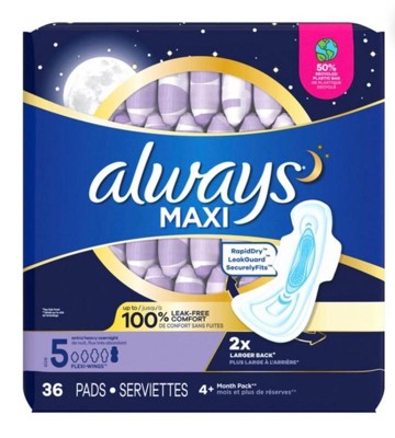 Always Maxi Pads Overnight Absorbency Unscented Without Wings - Size 4 ...