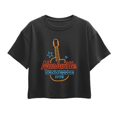 Girls' - Instant Message - Nashville Neon Guitar Sign Short Sleeve Boxy ...