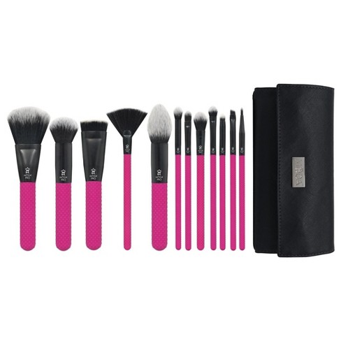Moda Brush Pro Full Face 13pc Pink Makeup Brush Kit With Wrap, Includes ...