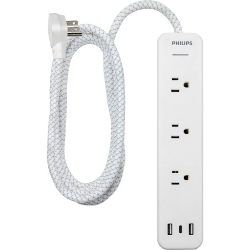 Philips Surge Protector 6ft 3-outlets Usb-a Usb-c 490 Joules Adapter ...