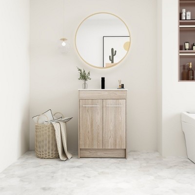 30" Bathroom Vanity With 2 Drawers And 1 Ceramic Sink, Oak - Modernluxe ...
