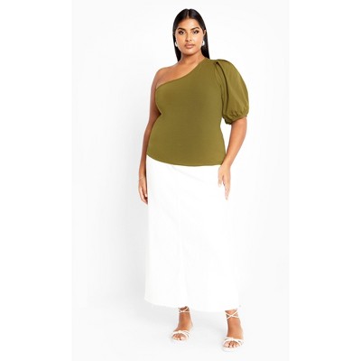 City Chic | Women's Plus Size Muse One Shoulder Top - Dark Olive - 12 ...