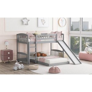 Xiyuyeu Twin Over Twin Bunk Bed With Guardrail And Trundle,noise Reduced Loft Bed With Ladder ...