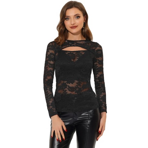 Inspire Chic Women's See-through Cut Out Long Sleeve Fitted Lace Floral ...