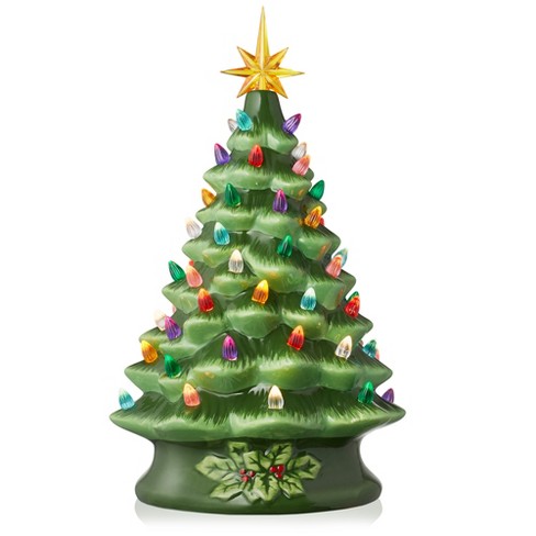 Casafield 15" Pre-lit Ceramic Christmas Tree Hand-painted Tabletop ...