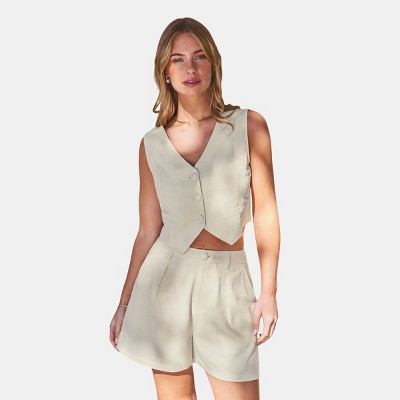 Women's Beige Pleated Wide Leg Shorts - Cupshe-xl-beige : Target