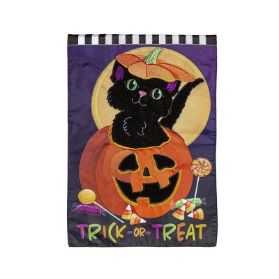 Evergreen Garden Flag Trick Or Treat Kitten Applique Double Sided ...